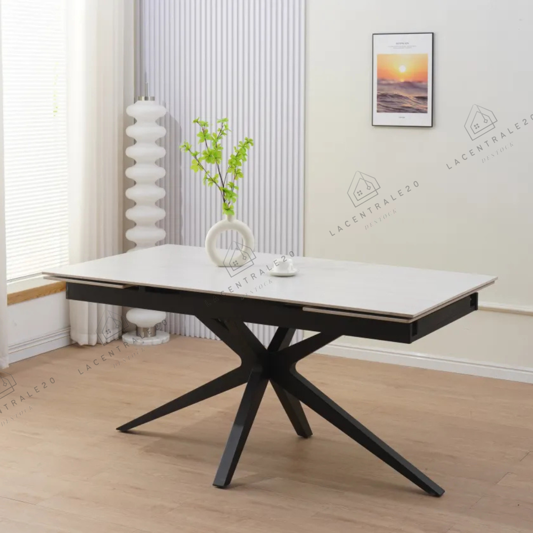 Table à manger Tania extensible travertin blanc